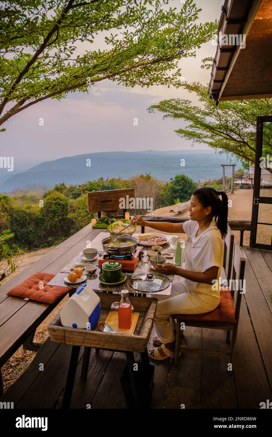 Thai Barbecue Buffet in the mountains on a tented camp, Thai style ...