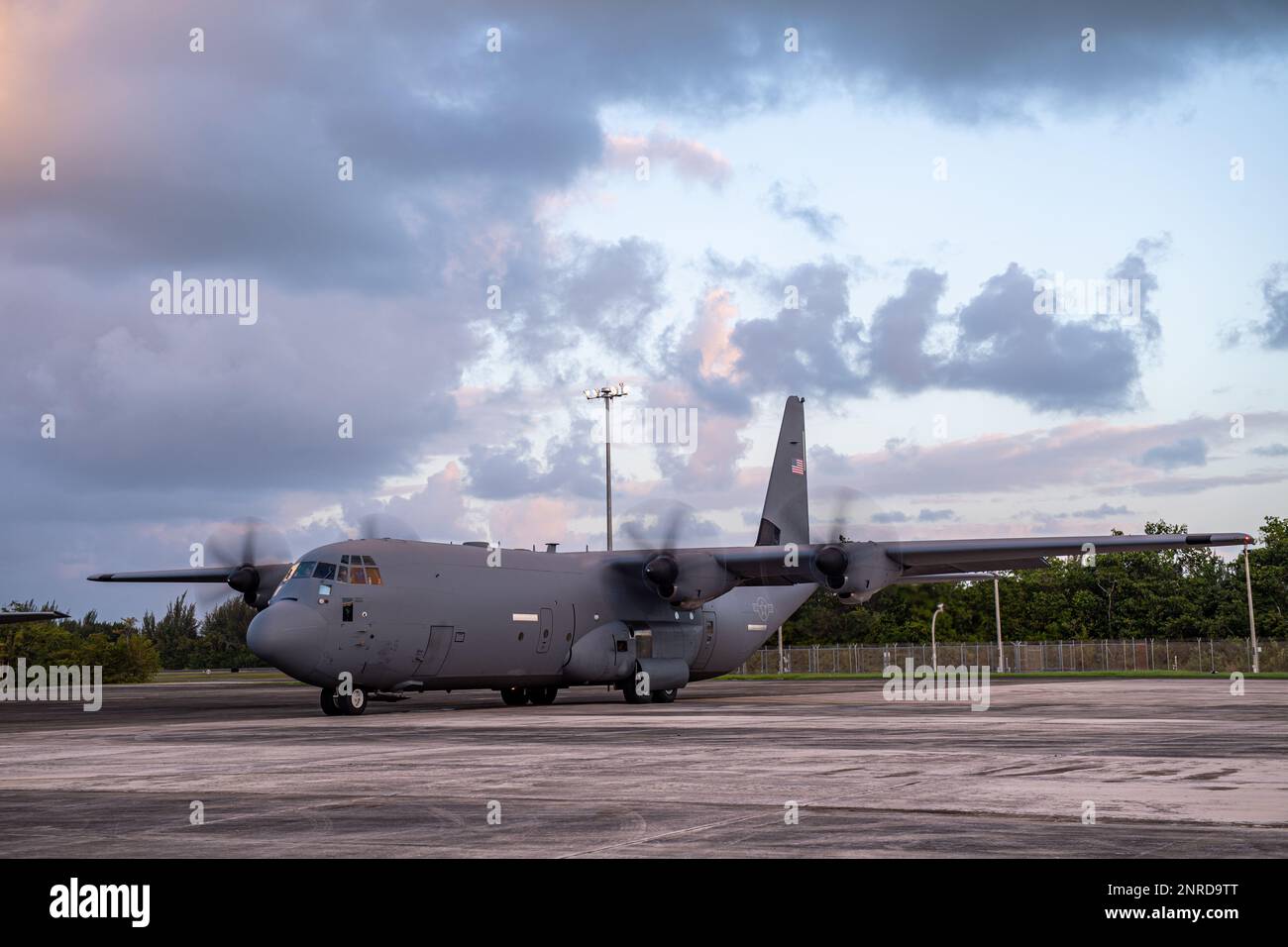 A U.S. Air Force C-130J Super Hercules aircraft starts engines at the ...
