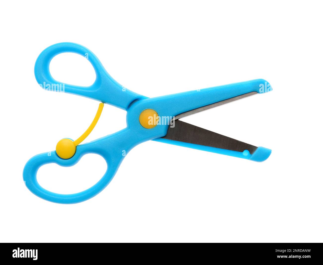 Kid's color scissors isolated on white, top view Stock Photo - Alamy