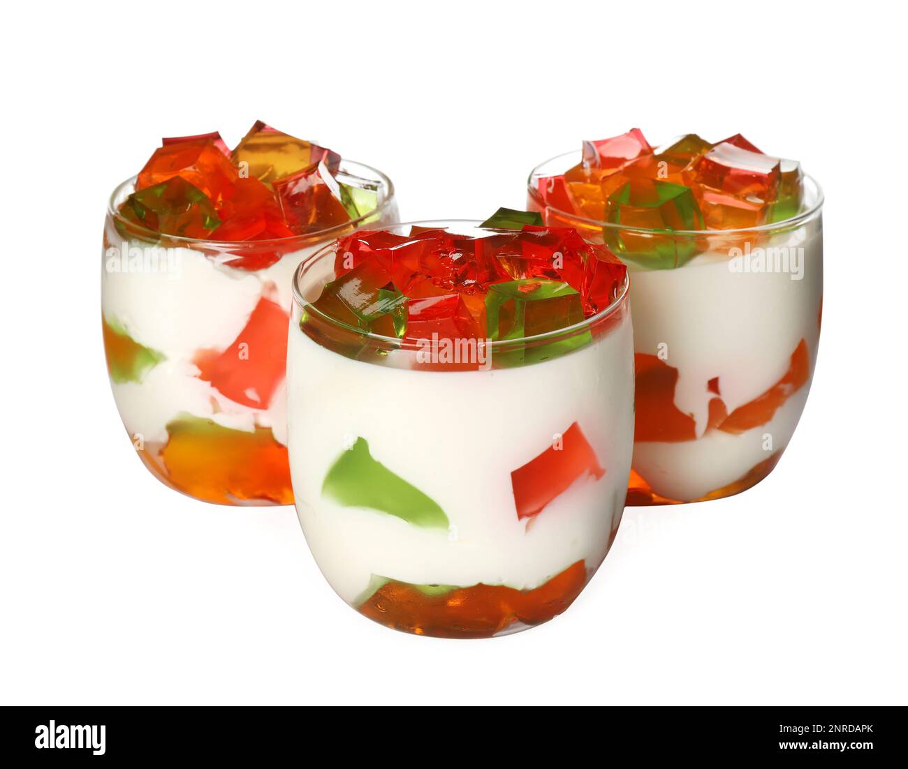 Delicious jelly dessert Broken glass on white background Stock Photo ...