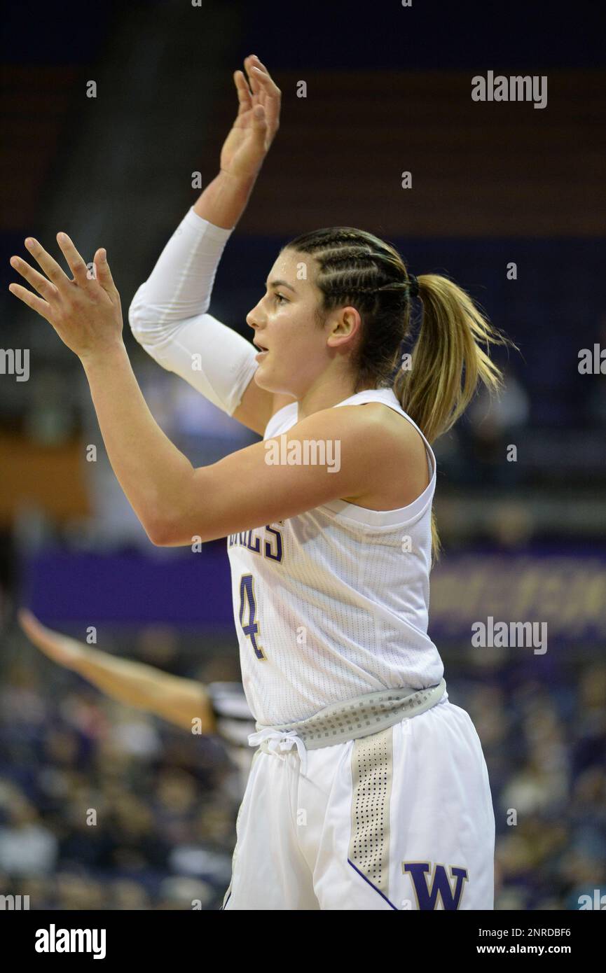 SEATTLE, WA - JANUARY 11: Washington Huskies guard Amber Melgoza (4) in ...