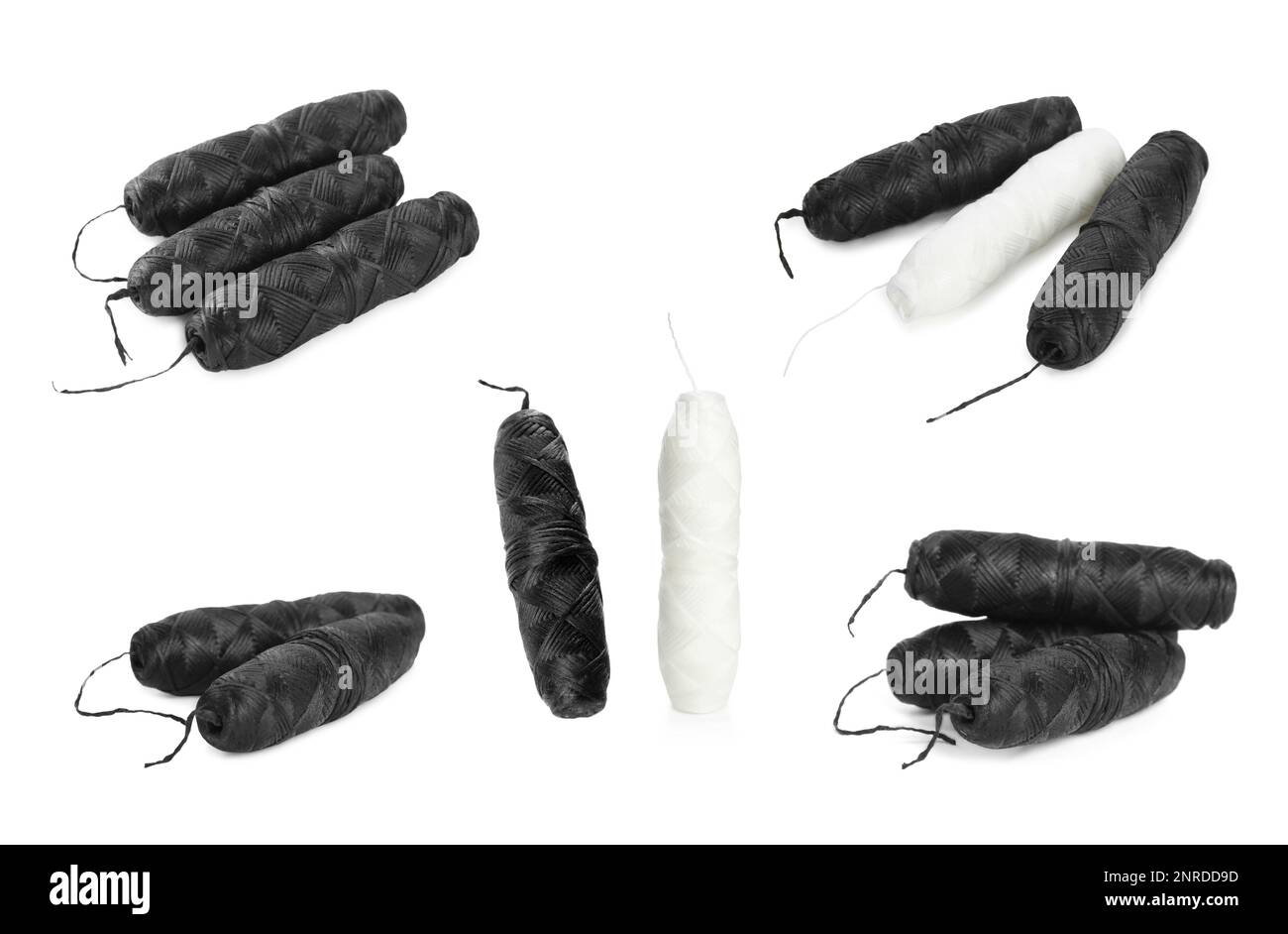 Set with rolls of natural dental floss on white background Stock Photo ...