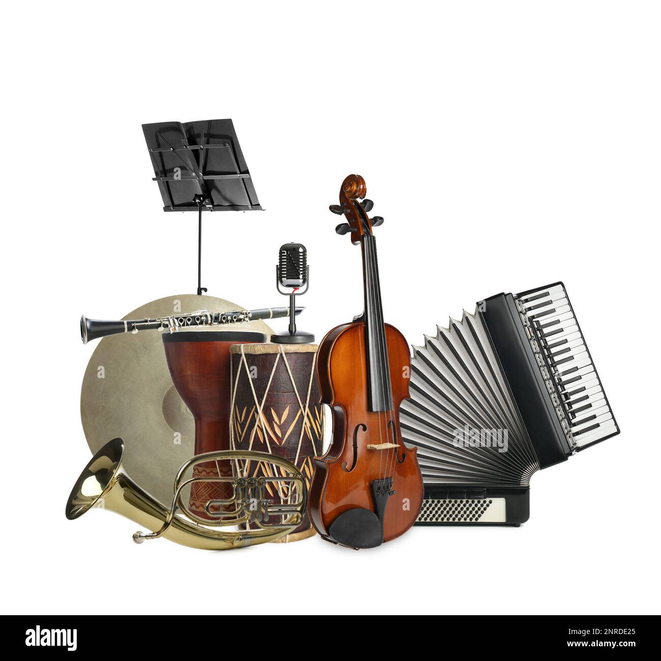 Group of different musical instruments on white background Stock Photo ...