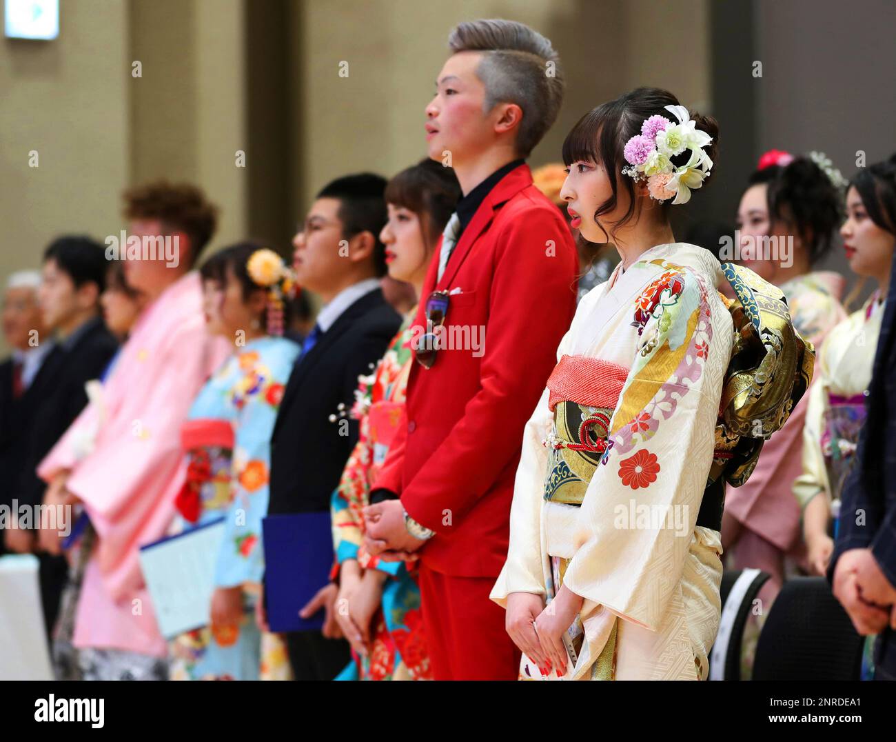 People clad in long-sleeved kimono (traditional Japanese wear for ...