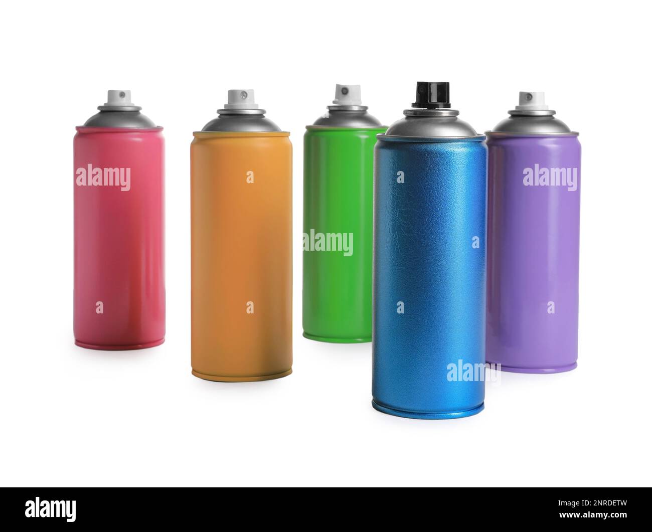 Cans of different spray paints on white background. Graffiti supplies ...