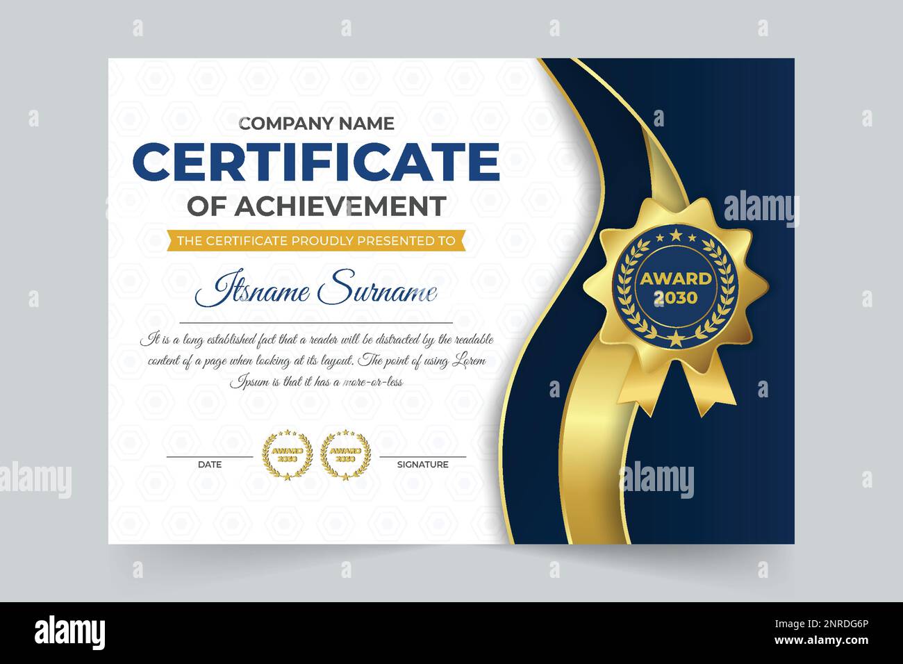 Business achievement credential design with dark and golden colors ...