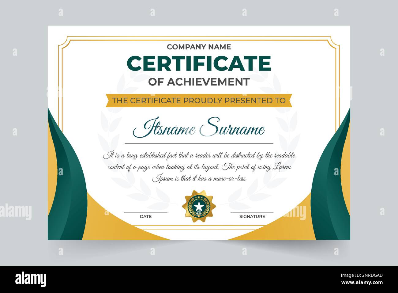 Certificate of achievement and diploma design with golden and green ...