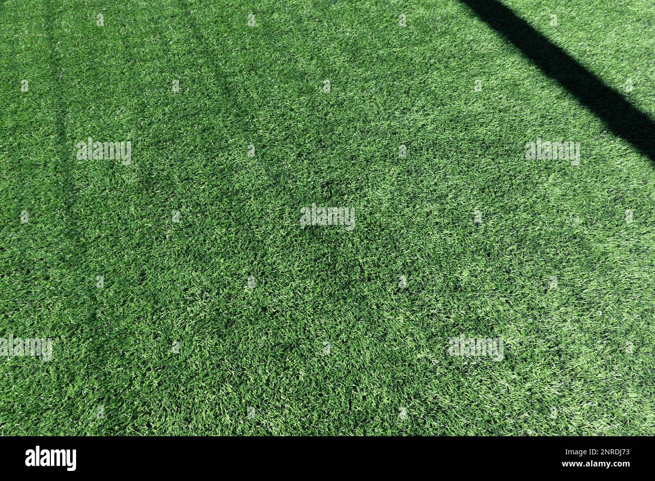 Artificial turf on football soccer field. Green synthetic grass on ...