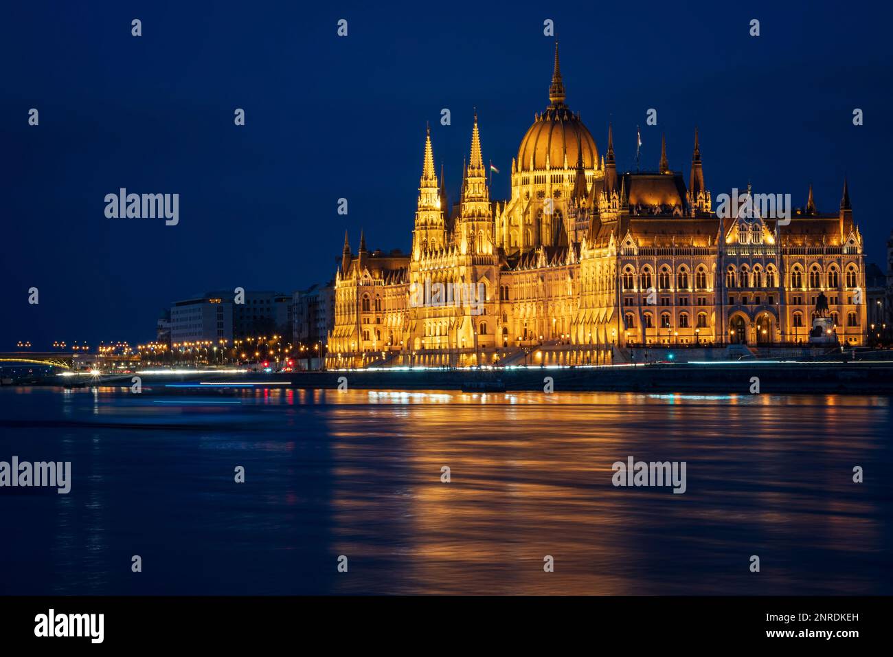 Hungarian Parliament building and Margit Hid, Margaret Bridge. Beautiful night-time view with ...