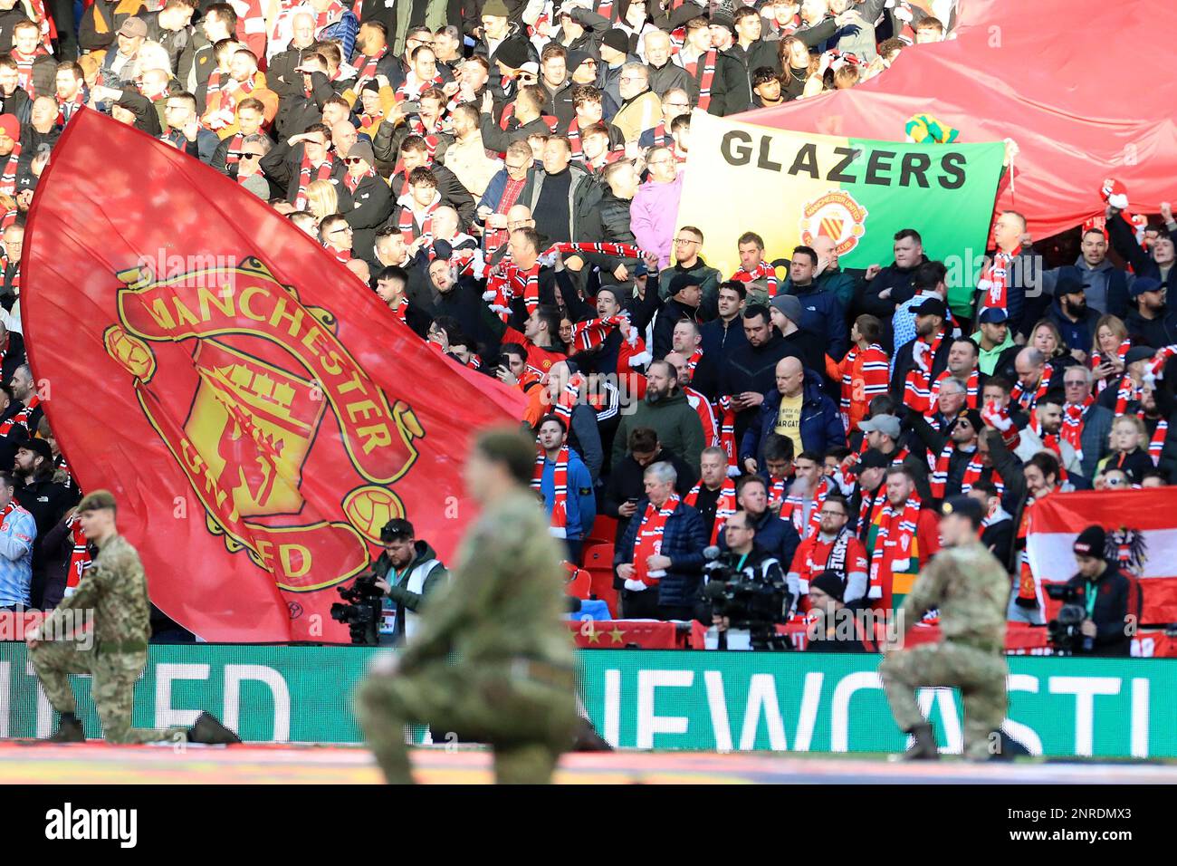 Manchester United fans protest against the Glazer family during the EFL ...