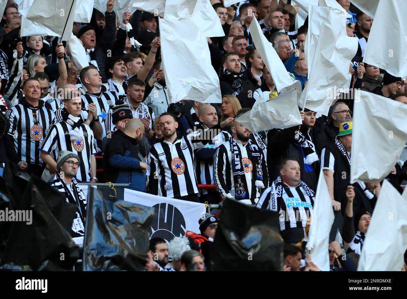 Newcastle United fans waving a flag during the EFL Carabao Cup Final ...