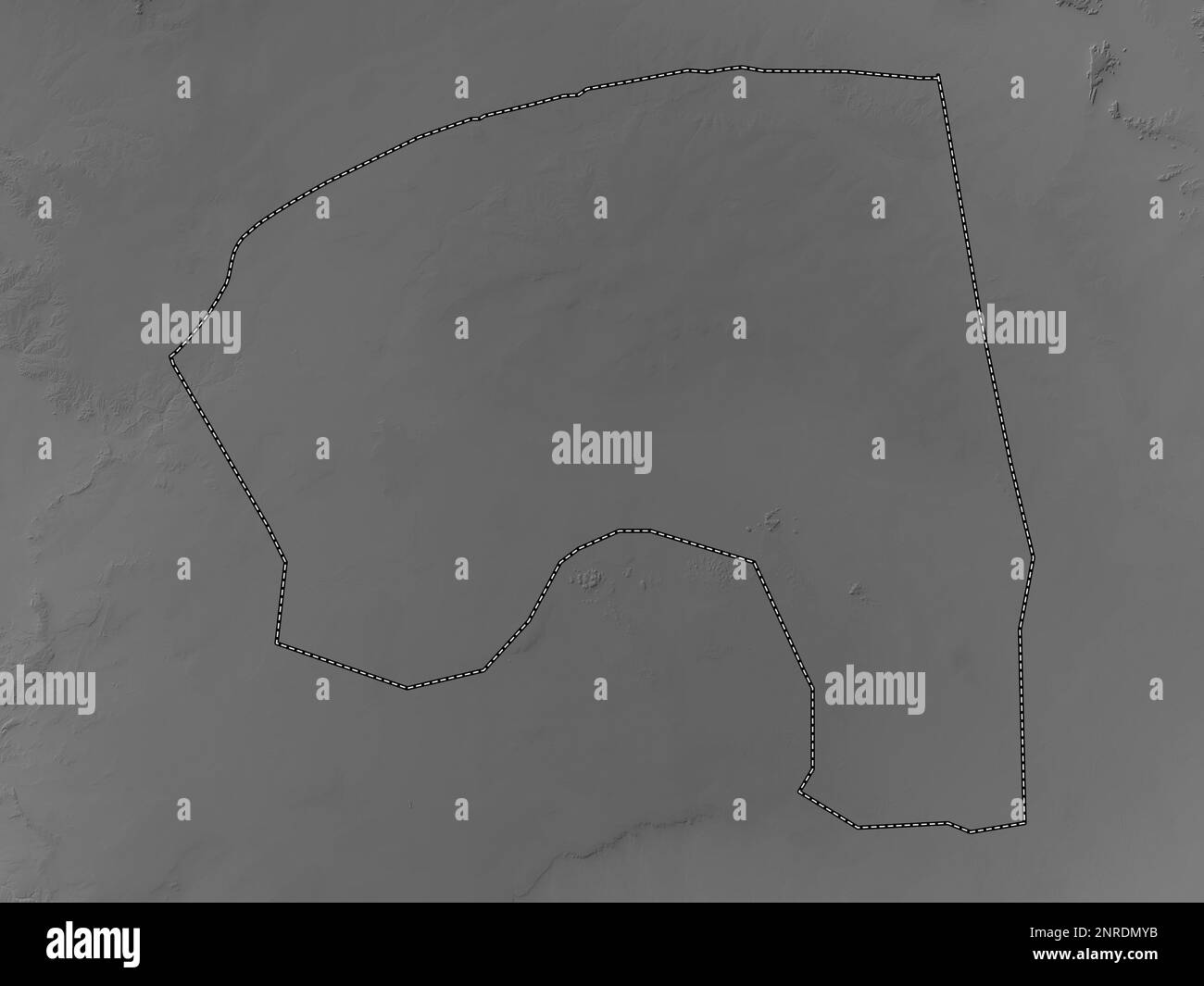 Bakool, region of Somalia. Grayscale elevation map with lakes and ...