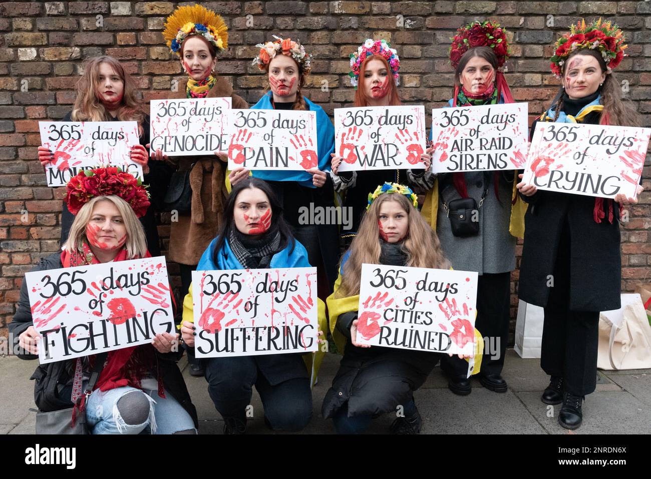 Holland Park, London, 24/2/23. Ukrainian women wearing head dresses ...