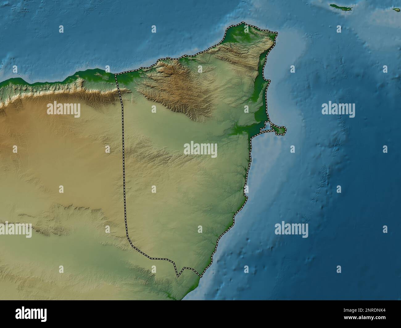 Bari, region of Somalia. Colored elevation map with lakes and rivers ...