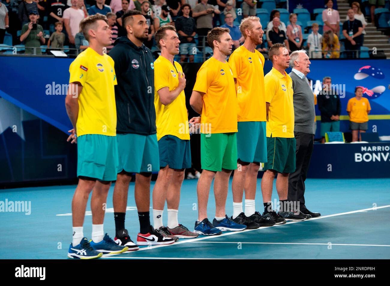 SYDNEY, AUSTRALIA - JANUARY 11: Tony Roach and Team Australia stand for the national anthem ...