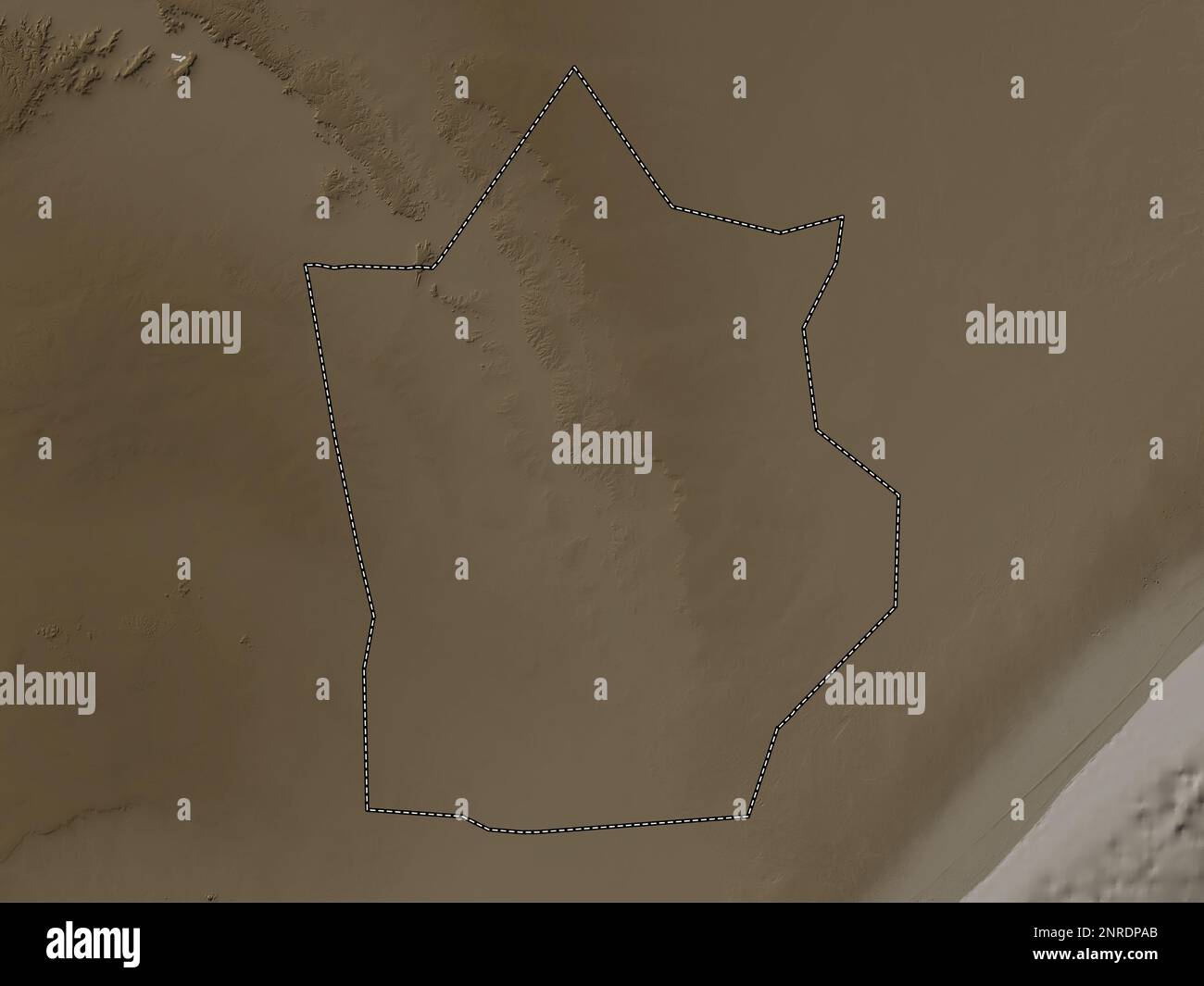 Hiiraan, region of Somalia. Elevation map colored in sepia tones with ...