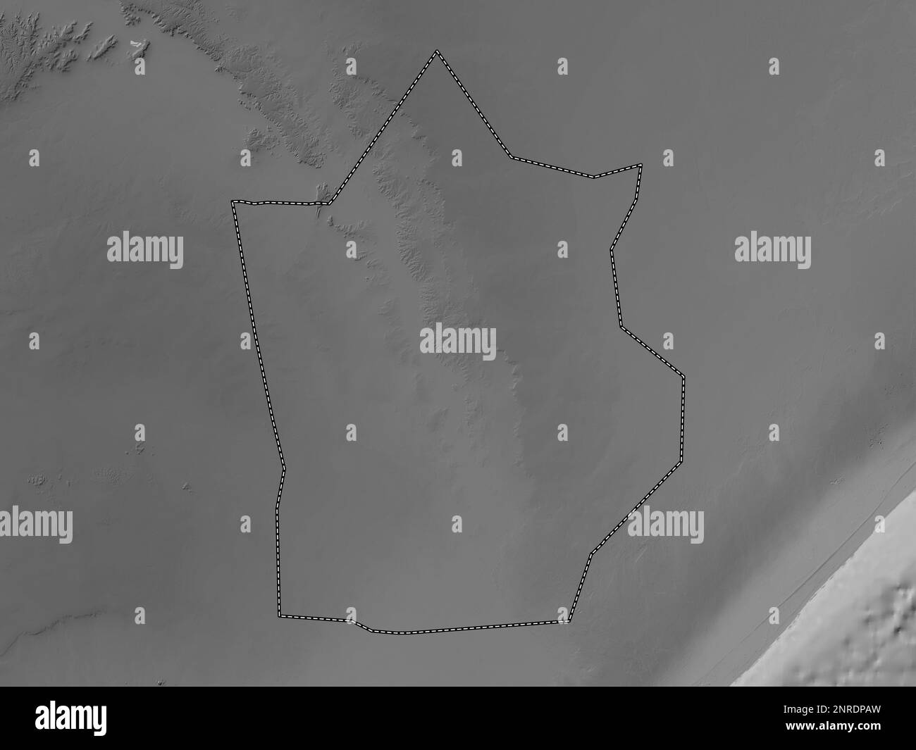 Hiiraan, region of Somalia. Grayscale elevation map with lakes and ...