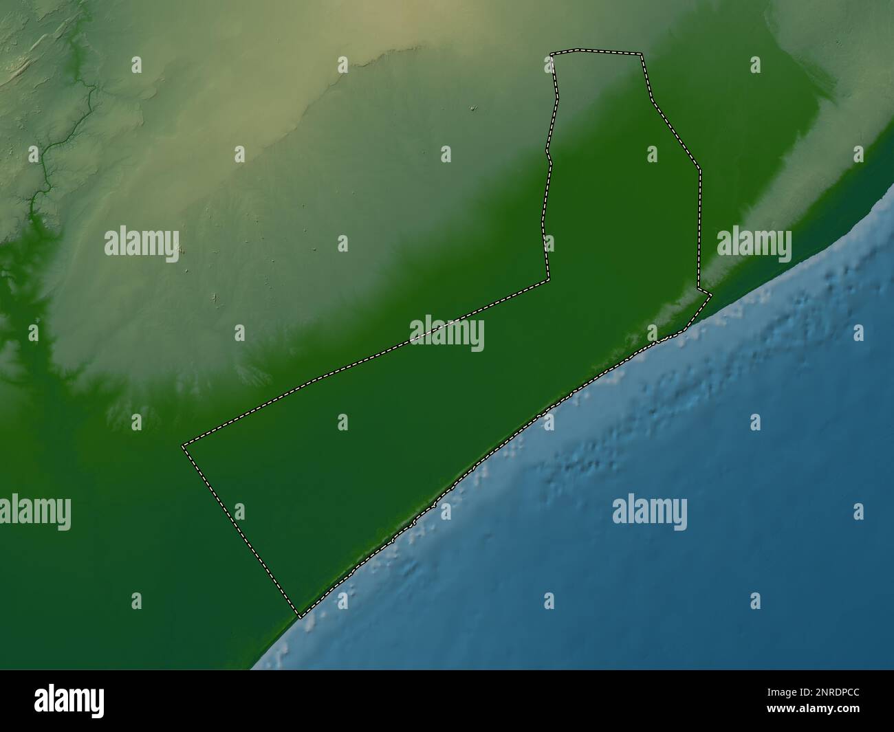 Shabeellaha Hoose, region of Somalia. Colored elevation map with lakes ...