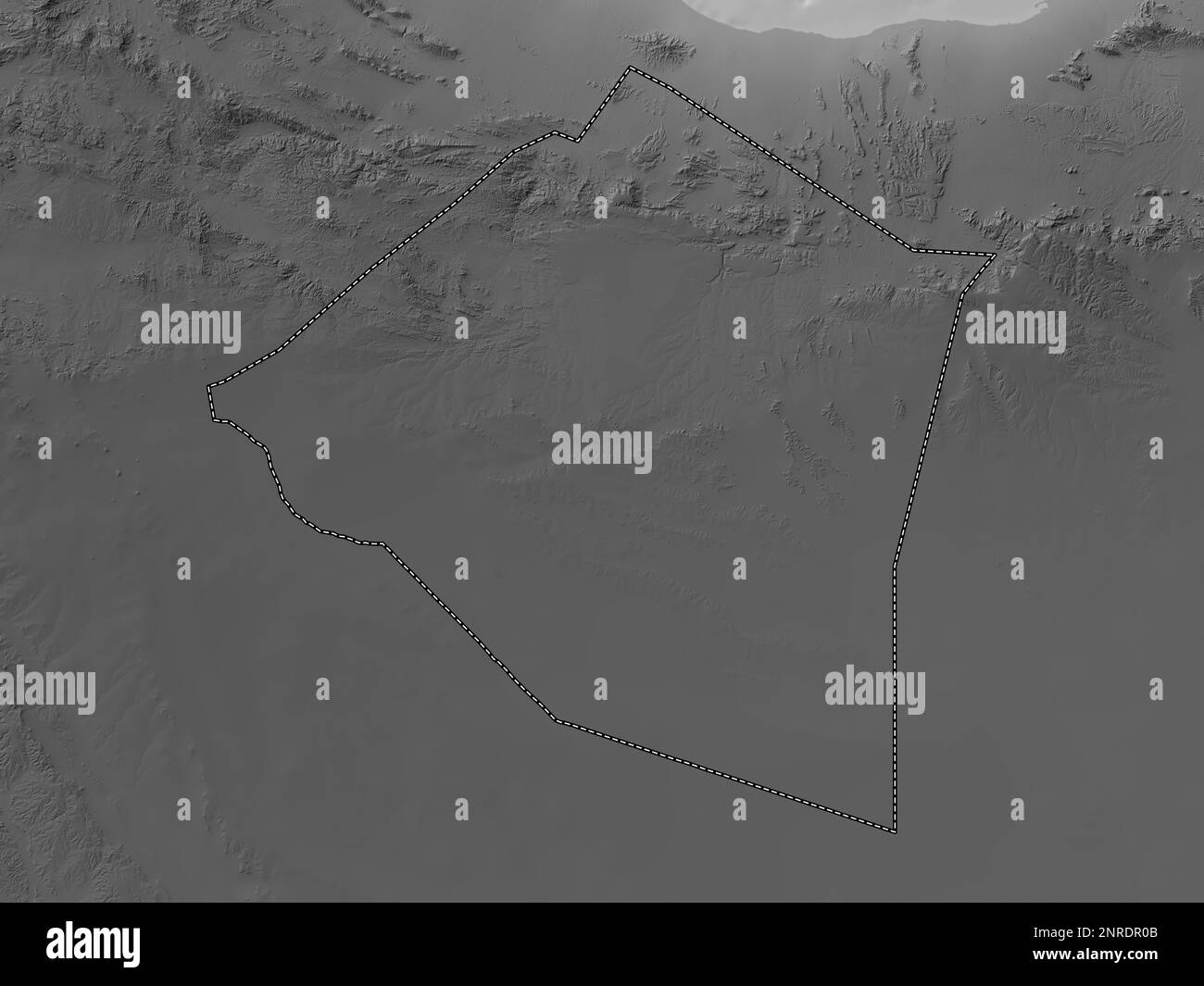 Maroodi Jeex, region of Somalia. Grayscale elevation map with lakes and ...