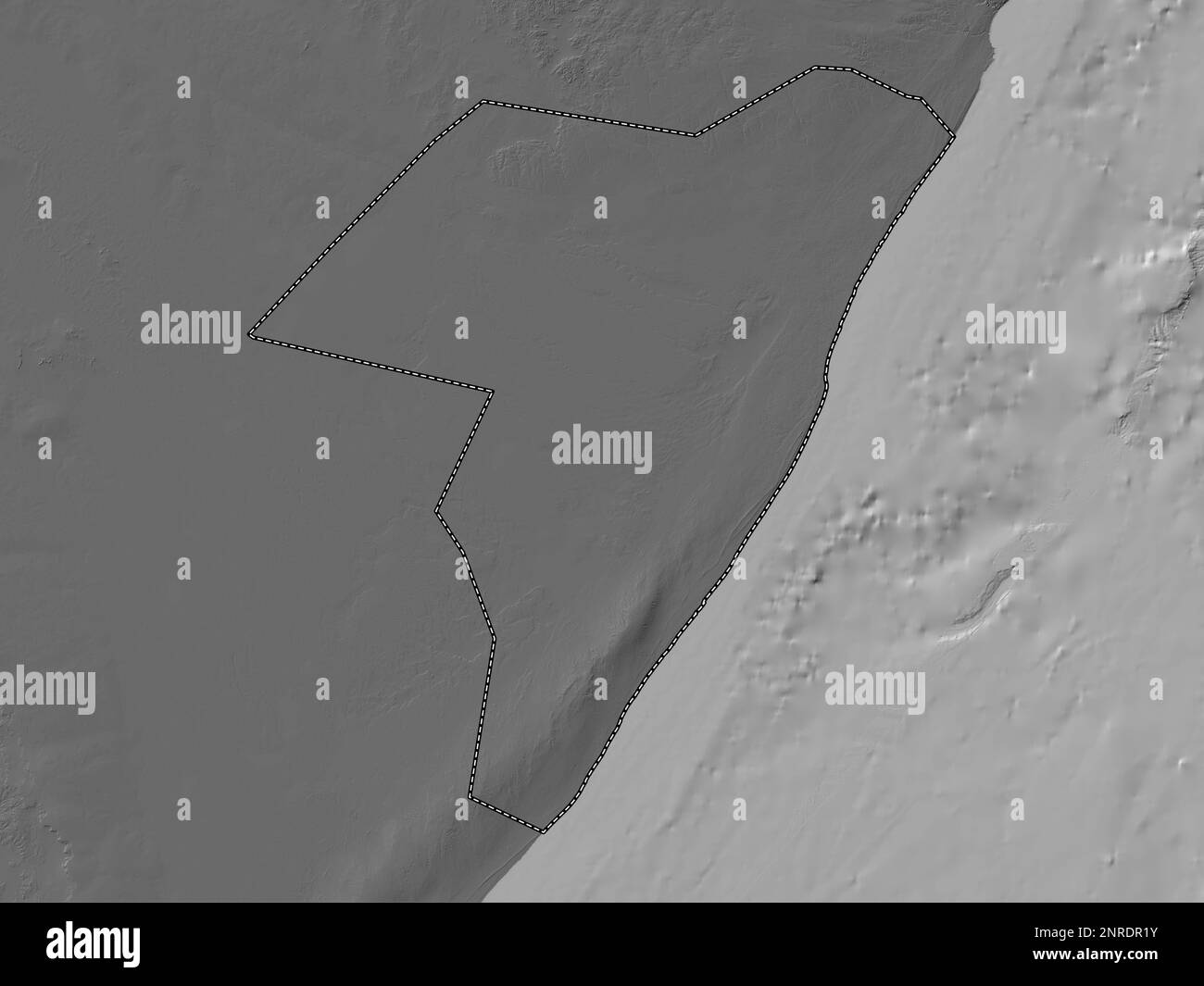 Mudug, region of Somalia. Bilevel elevation map with lakes and rivers ...