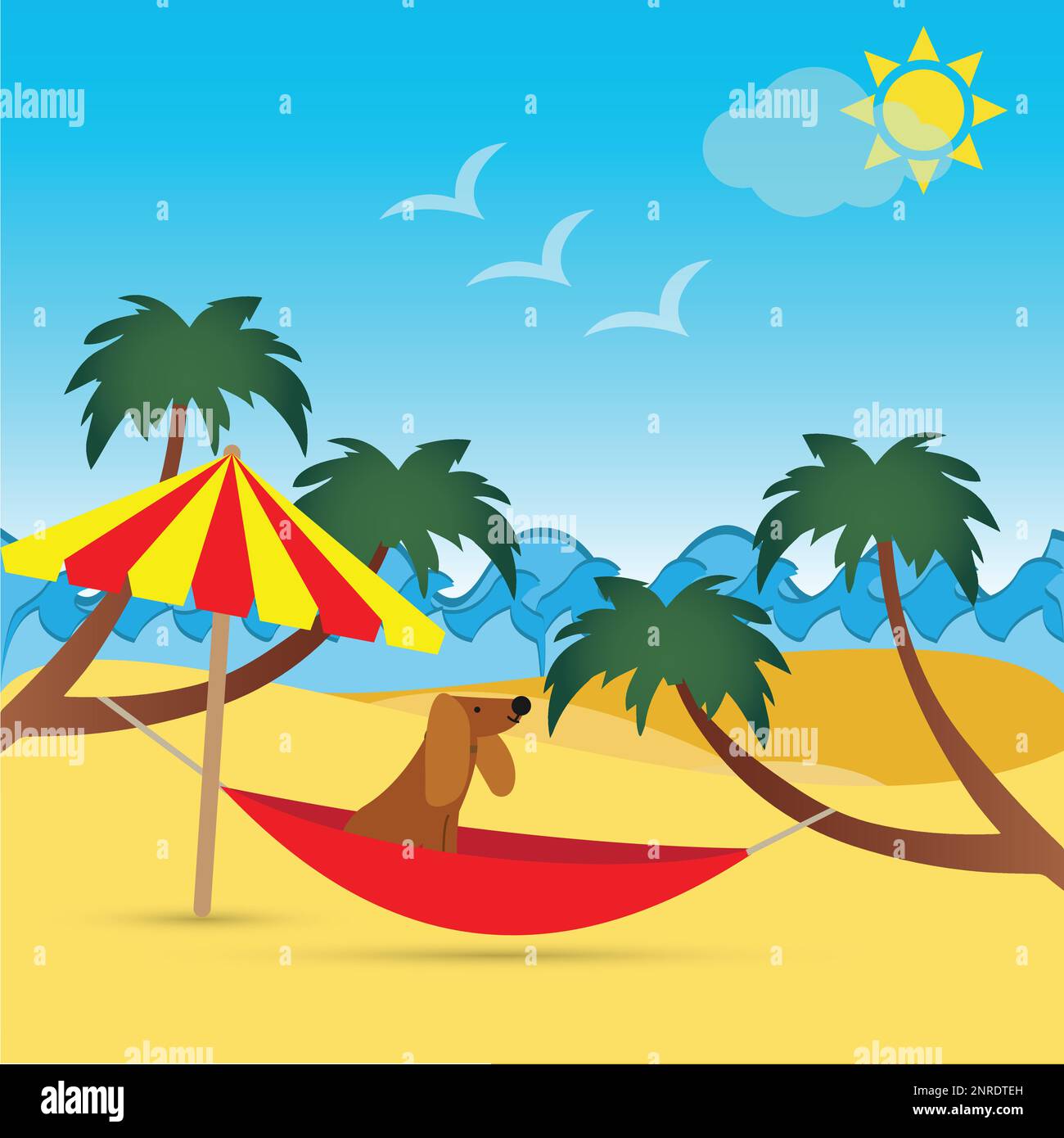 Dog on the beach summer Stock Vector Images - Alamy