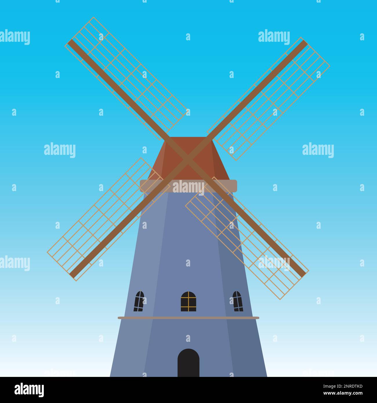 Vector illustration of a windmill against blue sky Stock Vector Image ...
