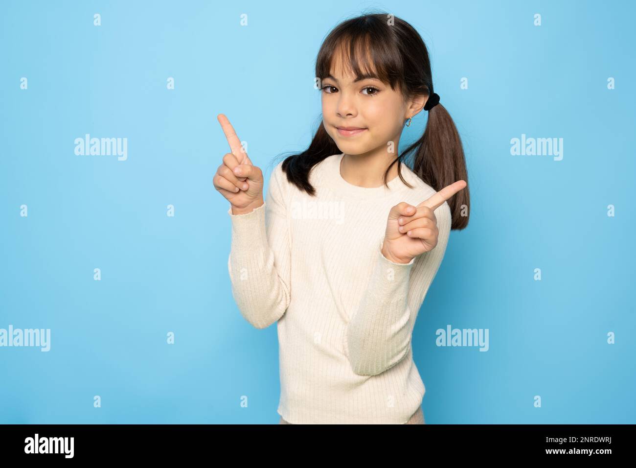 Portrait of adorable kind sweet little child girl impressed face ...