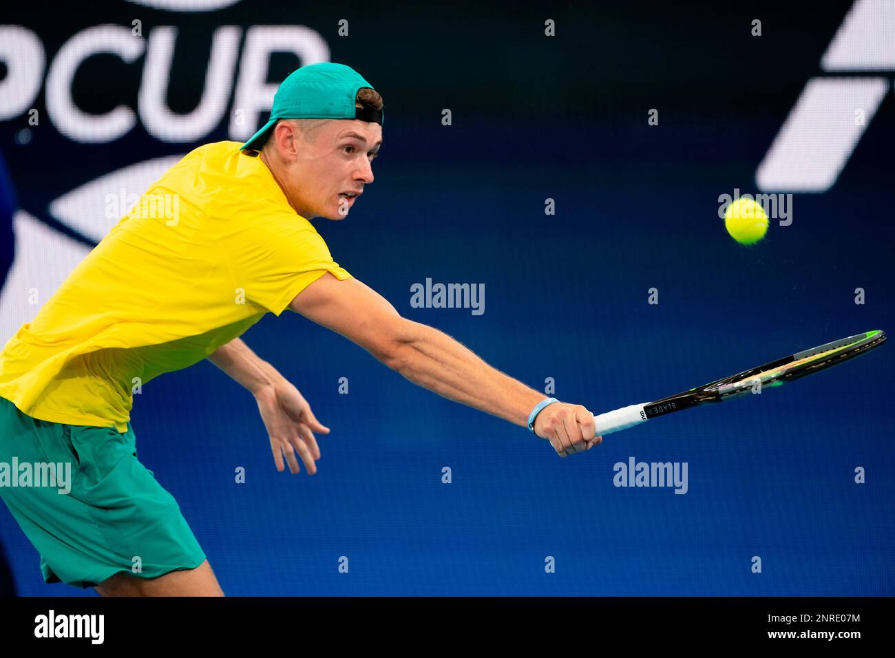 SYDNEY, AUSTRALIA - JANUARY 09: Alex De Minaur of Australia plays a ...