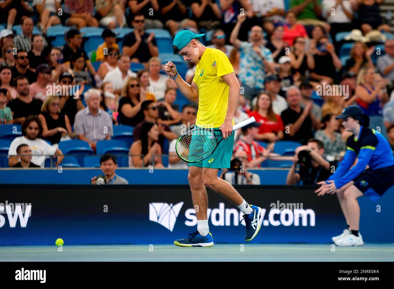 SYDNEY, AUSTRALIA - JANUARY 09: Alex De Minaur of Australia pumps his ...
