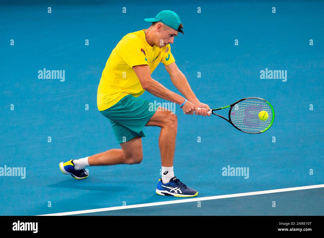 SYDNEY, AUSTRALIA - JANUARY 09: Alex De Minaur of Australia plays a ...
