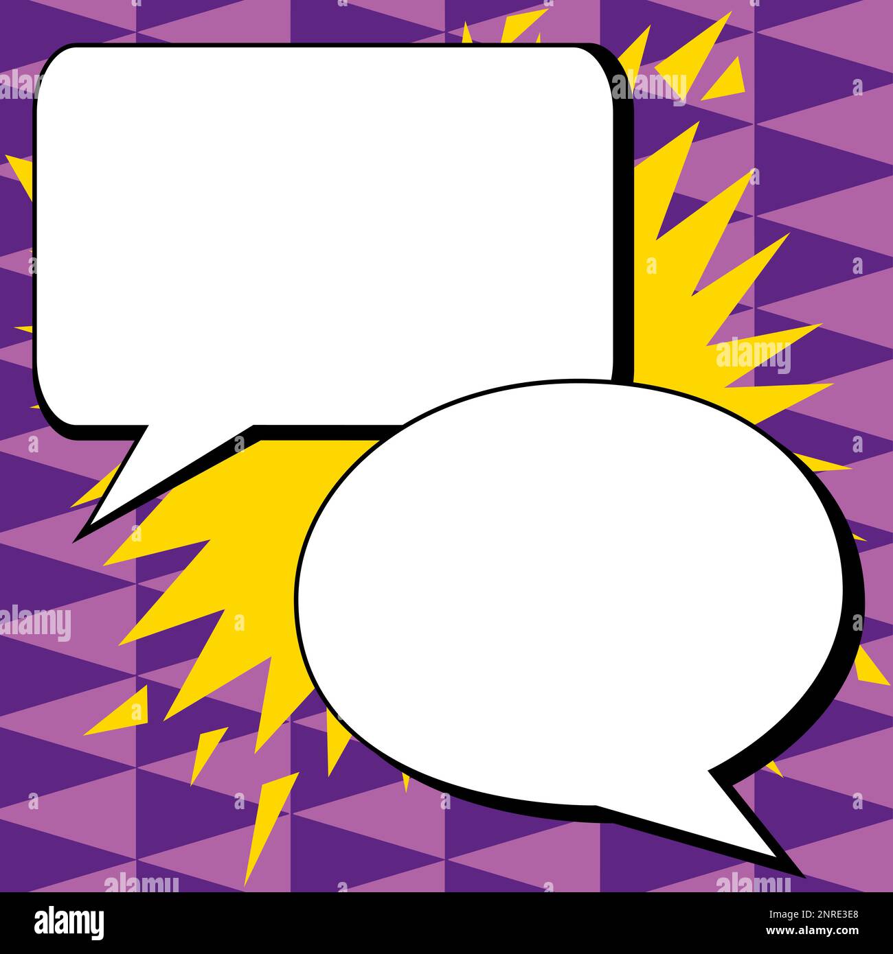 Two big white empty speech bubbles for text. Square and oval dialog ...