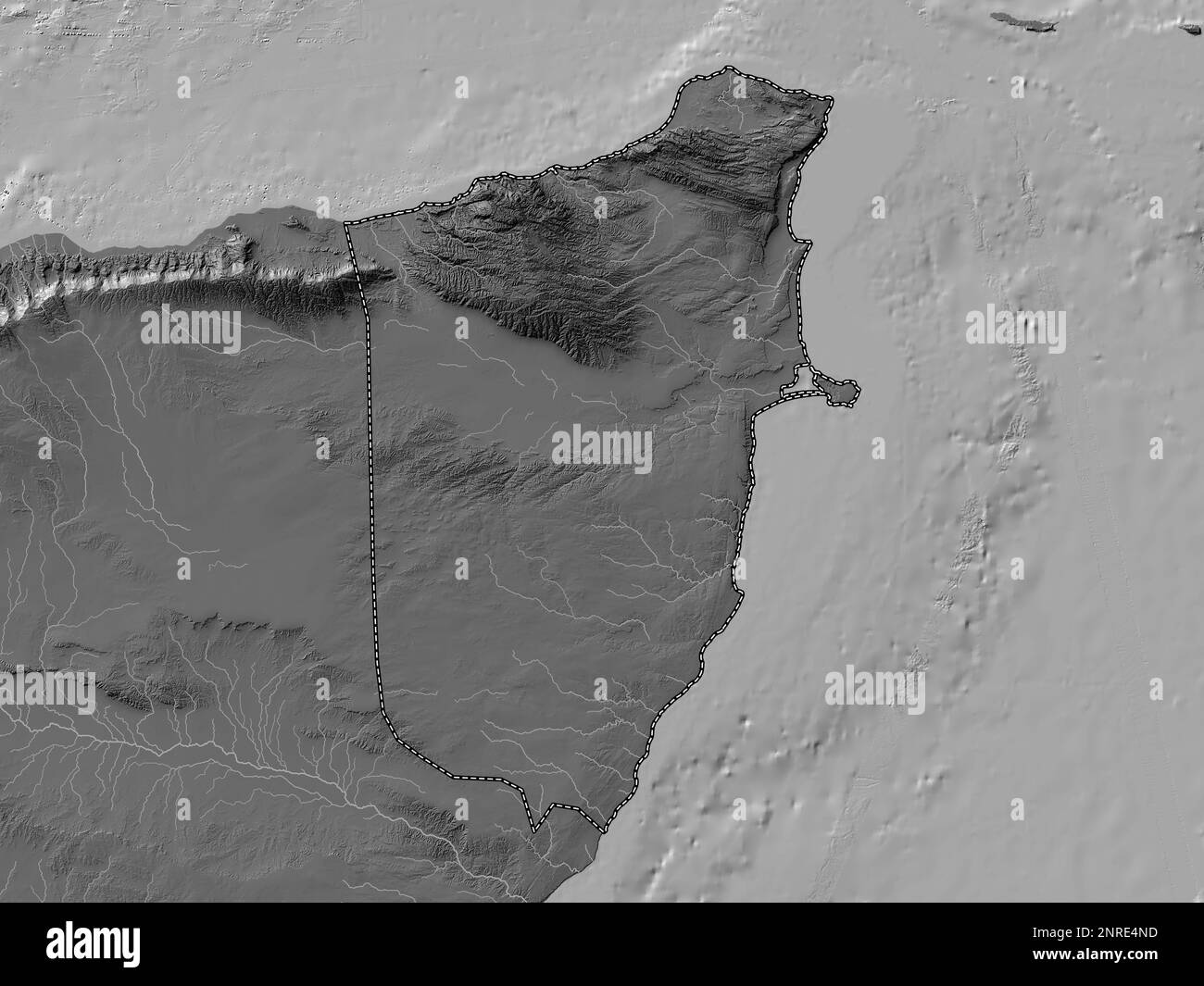 Bari, region of Somalia Mainland. Bilevel elevation map with lakes and ...