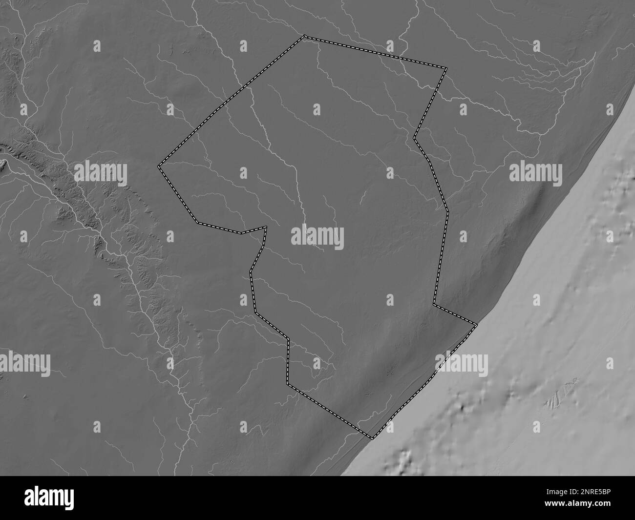 Galgaduud, region of Somalia Mainland. Bilevel elevation map with lakes ...