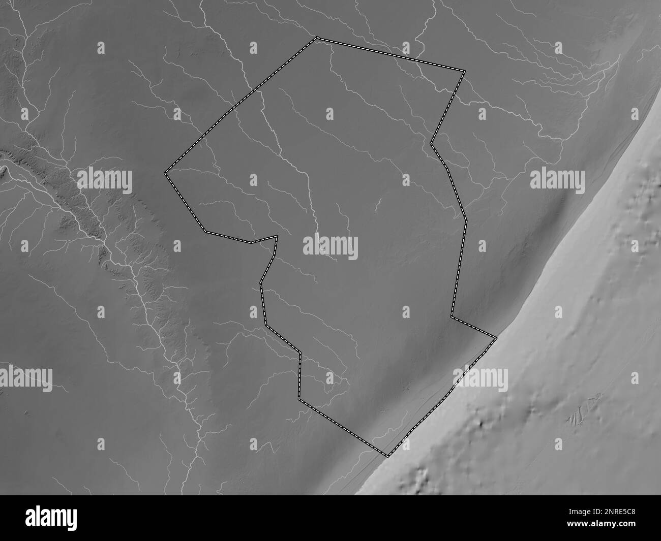 Galgaduud, region of Somalia Mainland. Grayscale elevation map with lakes and rivers Stock Photo ...
