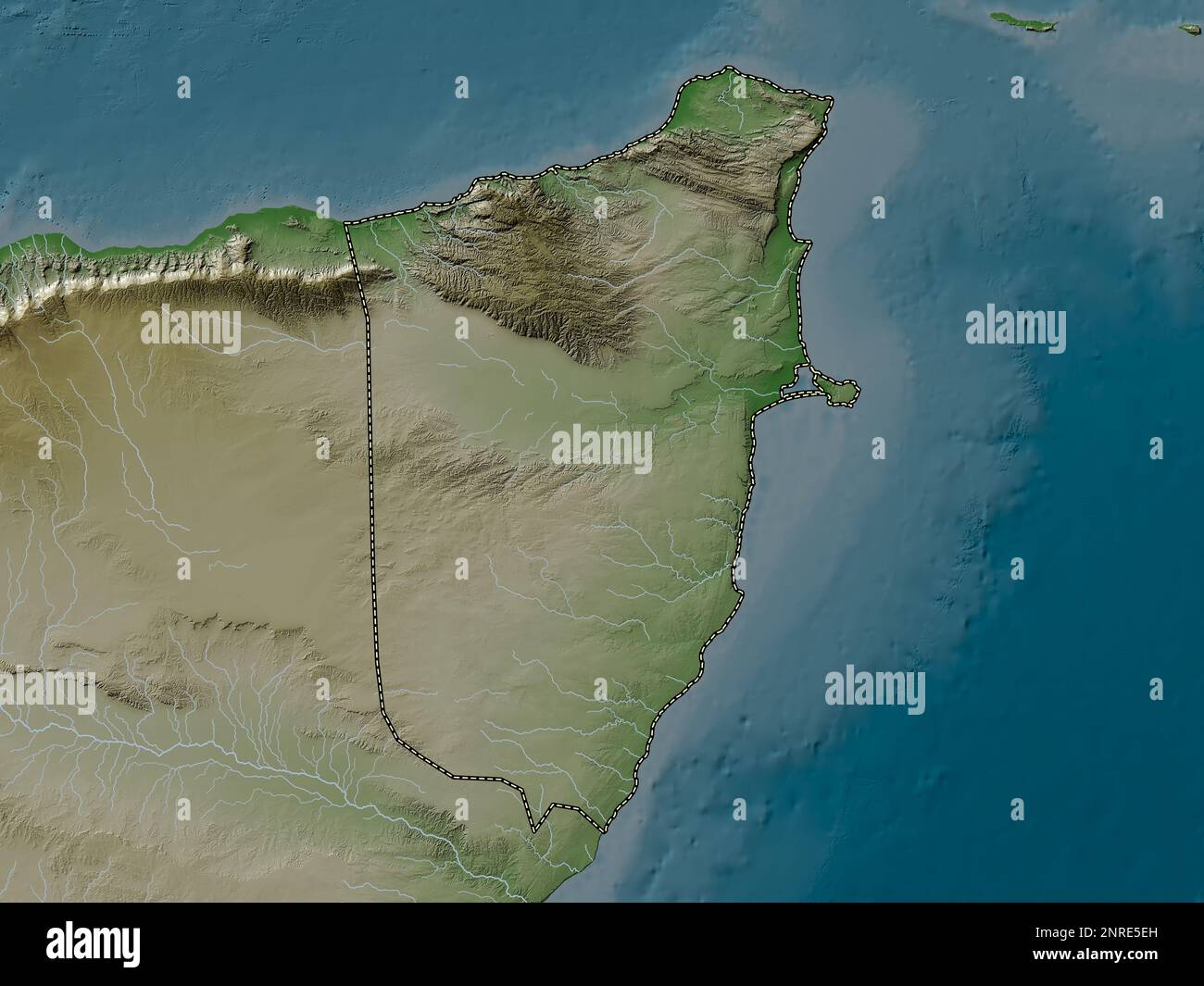 Bari, region of Somalia Mainland. Elevation map colored in wiki style with lakes and rivers ...