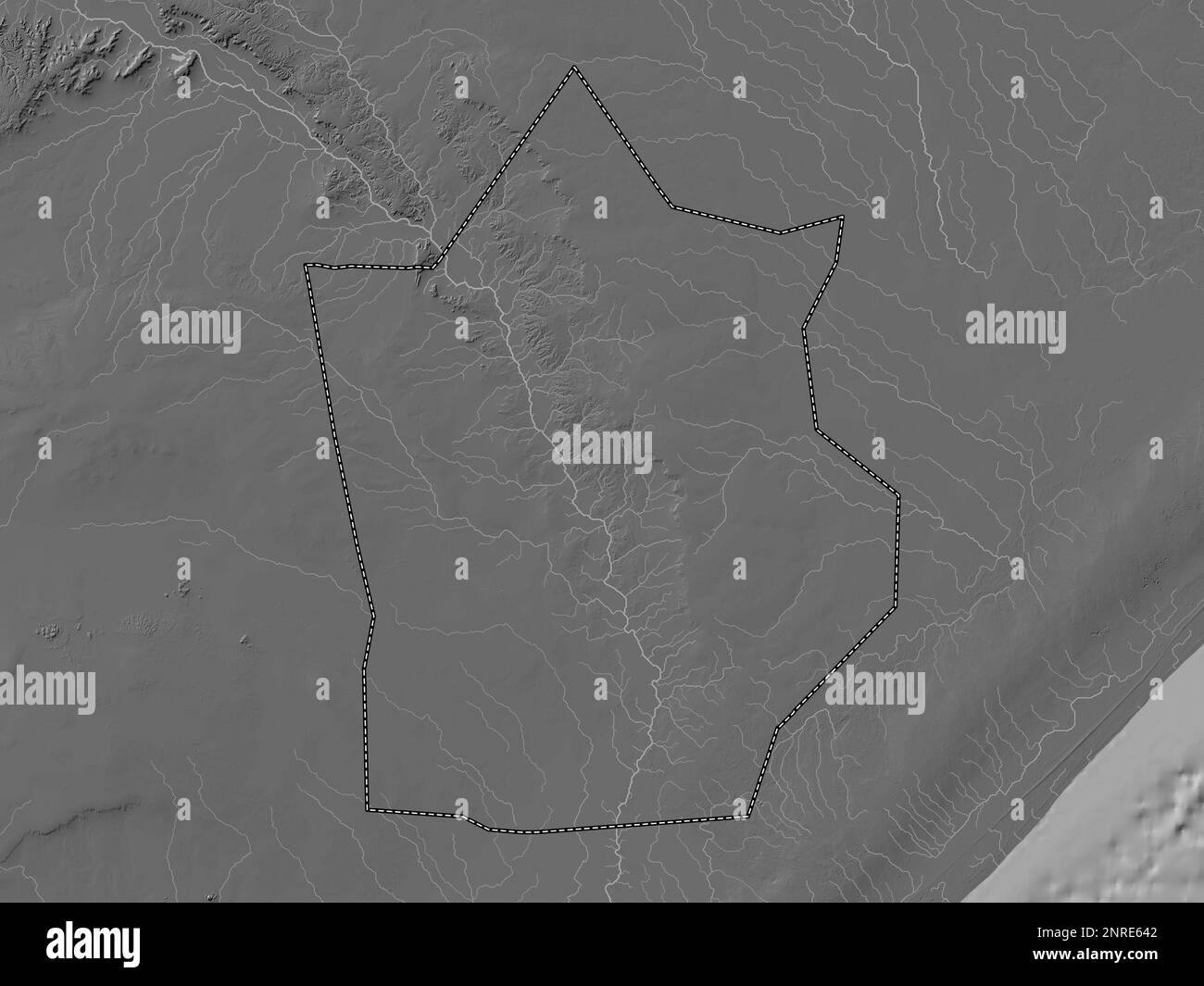 Hiiraan, region of Somalia Mainland. Bilevel elevation map with lakes ...