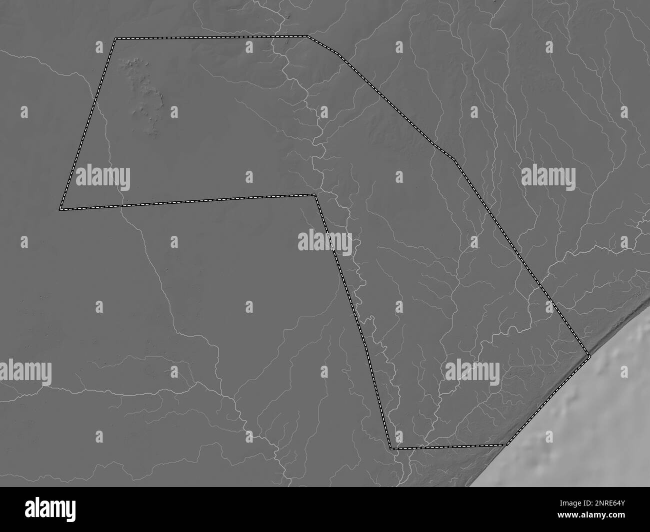 Jubbada Dhexe, region of Somalia Mainland. Bilevel elevation map with lakes and rivers Stock ...