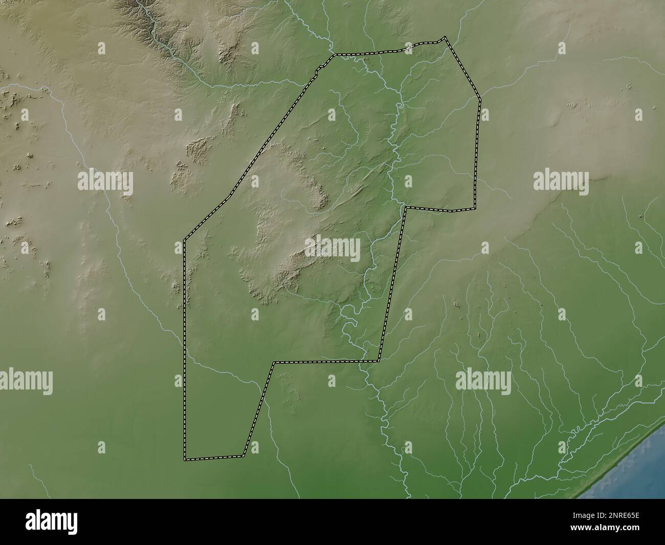 Gedo, region of Somalia Mainland. Elevation map colored in wiki style with lakes and rivers ...