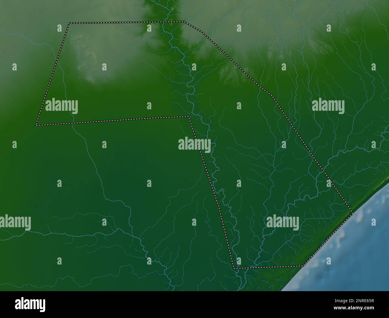 Jubbada Dhexe, region of Somalia Mainland. Colored elevation map with lakes and rivers Stock ...