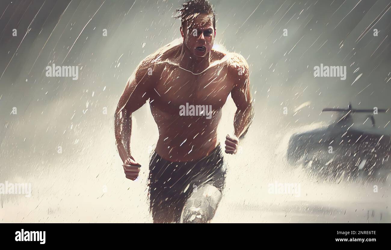 Strong running man in the rain, fitness, sport concept Stock Photo - Alamy
