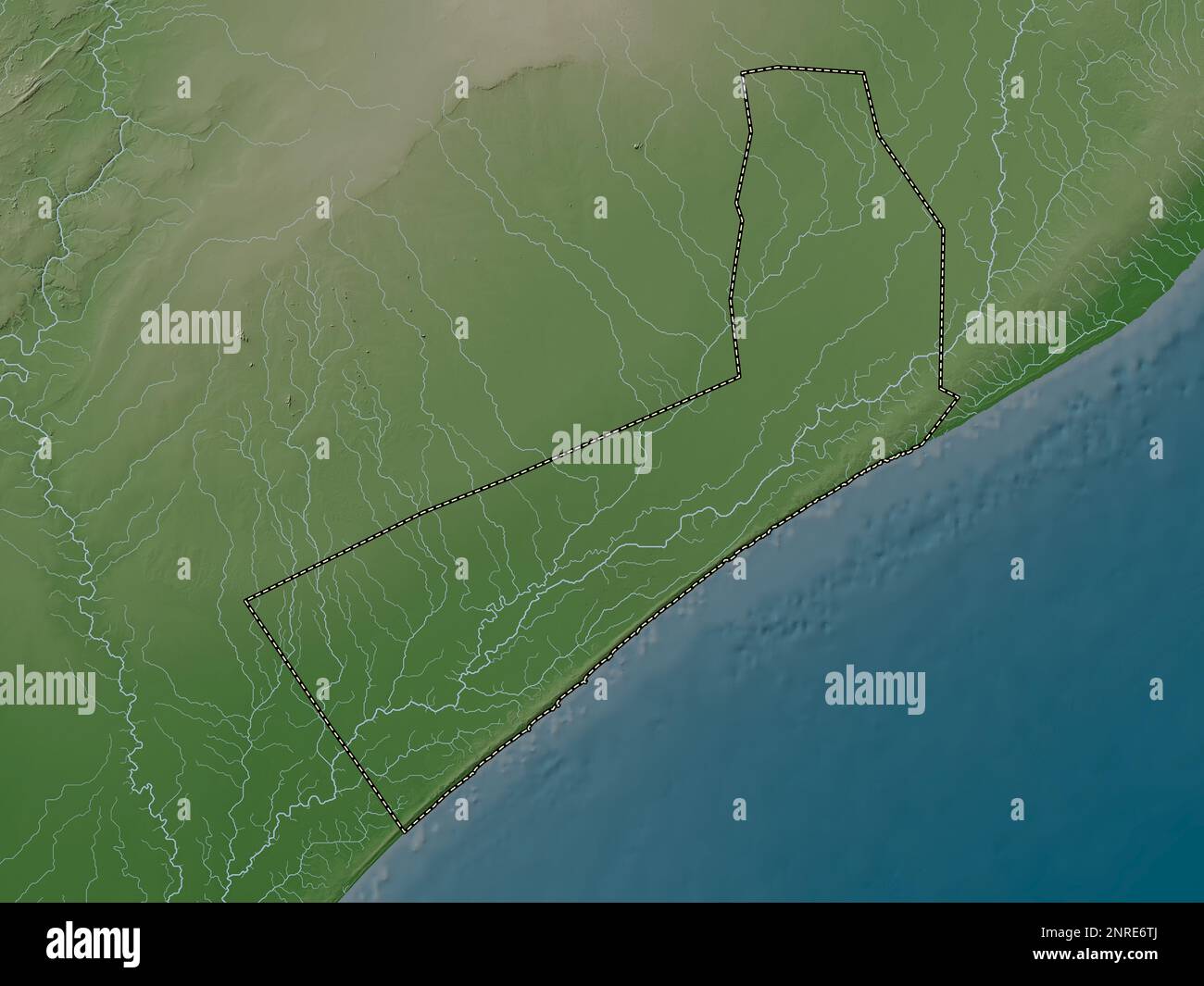 Shabeellaha Hoose, region of Somalia Mainland. Elevation map colored in wiki style with lakes ...
