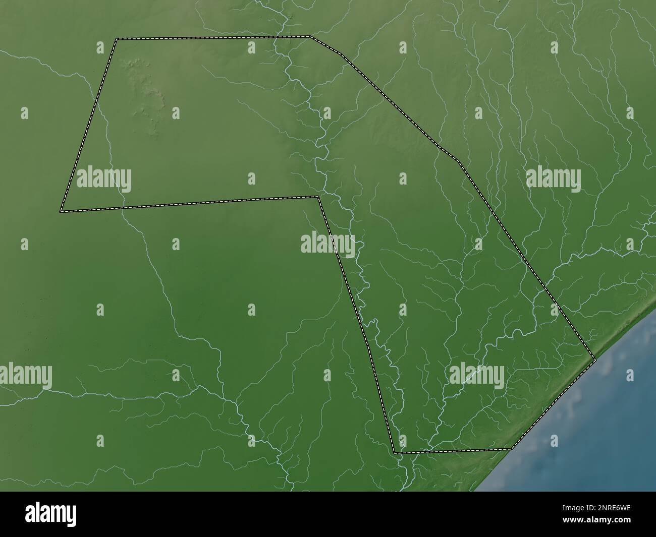 Jubbada Dhexe, region of Somalia Mainland. Elevation map colored in wiki style with lakes and ...