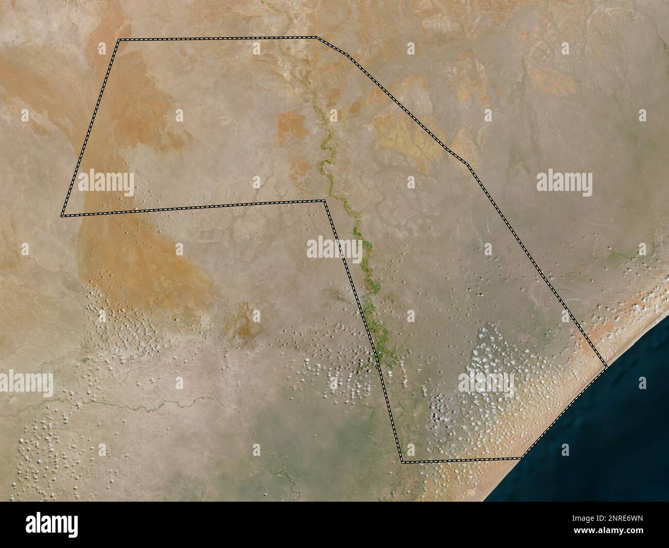 Jubbada Dhexe, region of Somalia Mainland. Low resolution satellite map ...