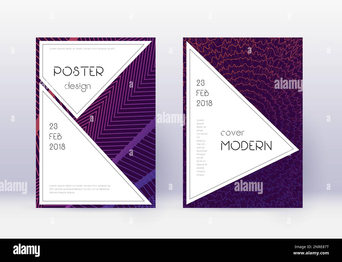 Stylish cover design template set. Violet abstract lines on dark ...