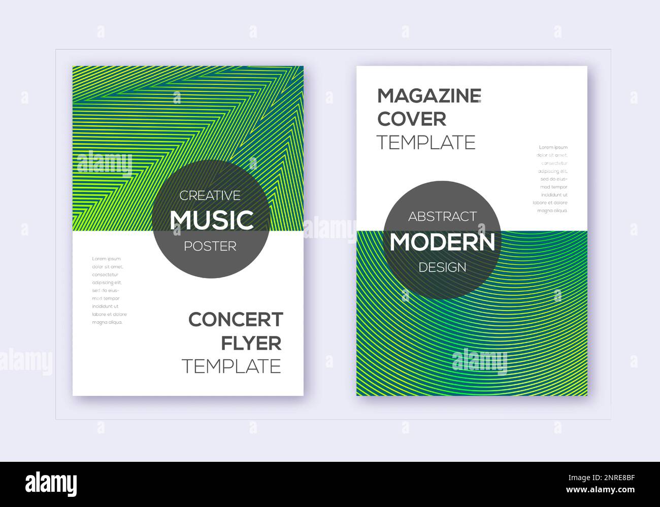 Modern cover design template set. Green abstract lines on dark ...
