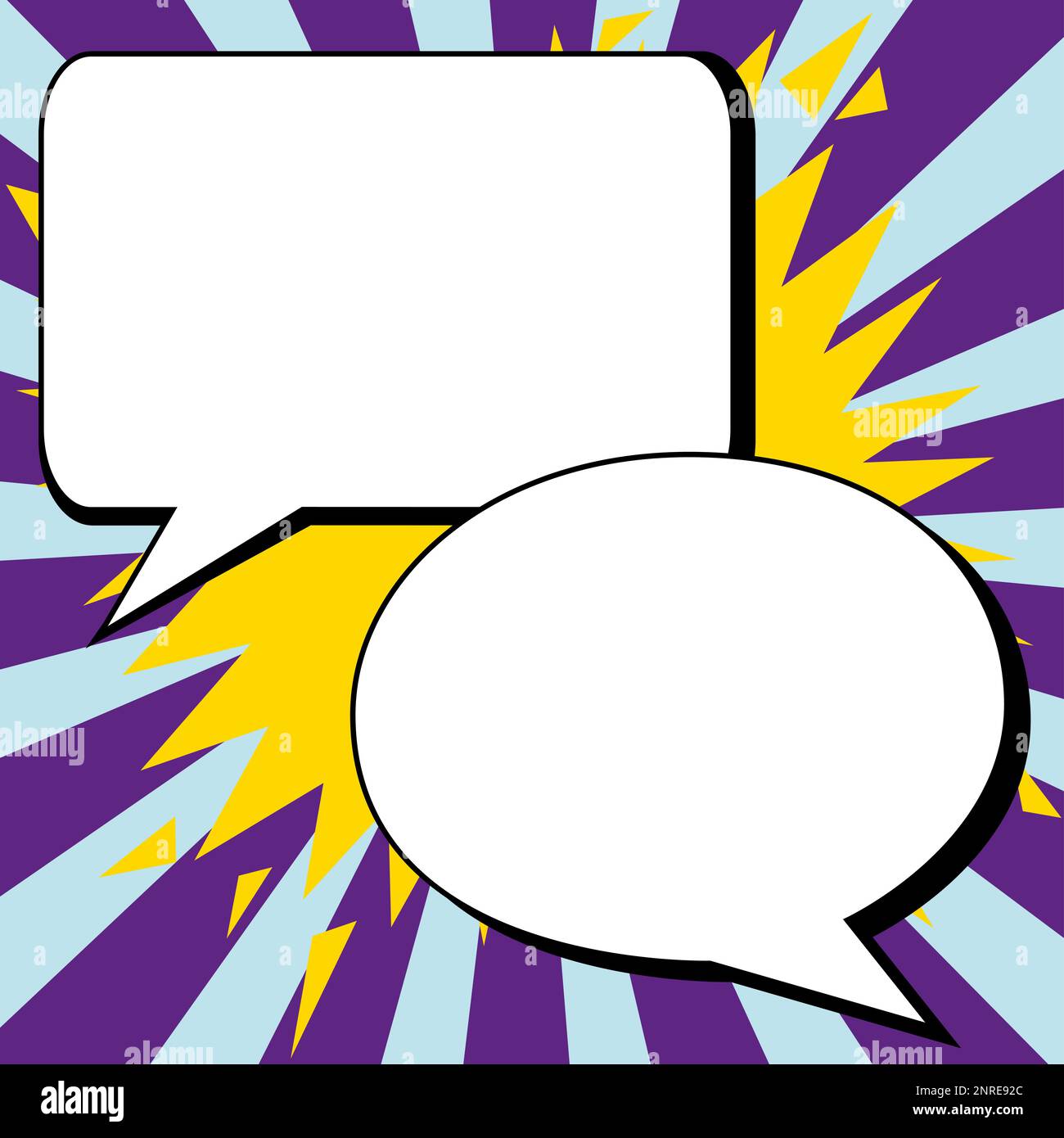 Two big white empty speech bubbles for text. Square and oval dialog ...