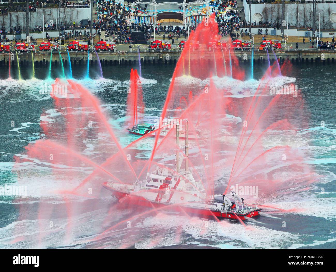 An aerial photo shows New Year's parade of fire department brigades in ...