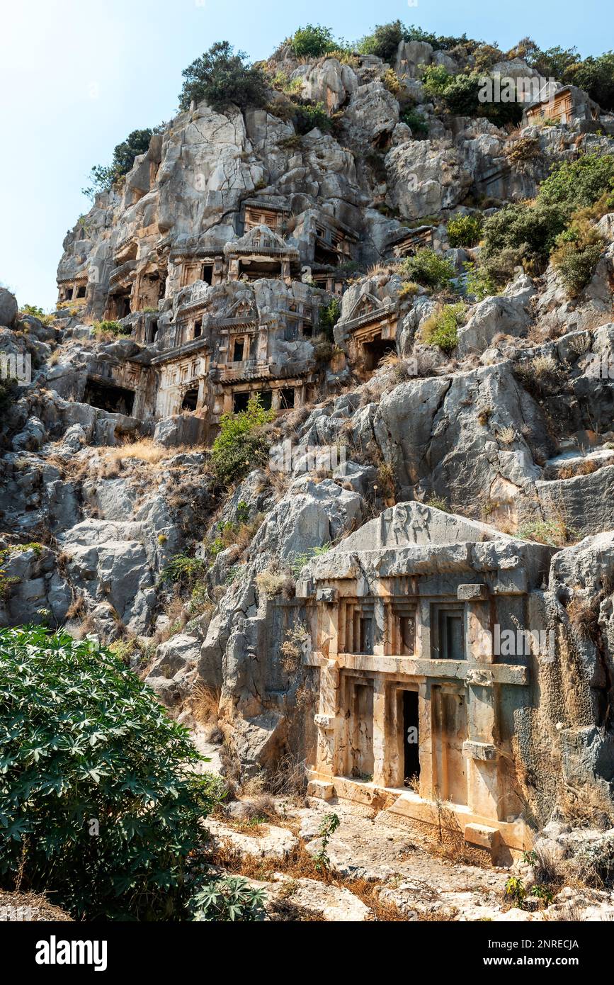 Rock-cut tombs in Myra Ancient City. The Ancient City of Myra, located ...