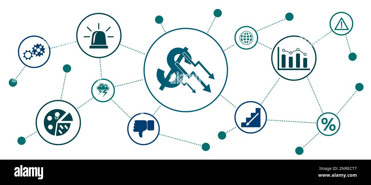 Concept of economic collapse with connected icons Stock Photo - Alamy