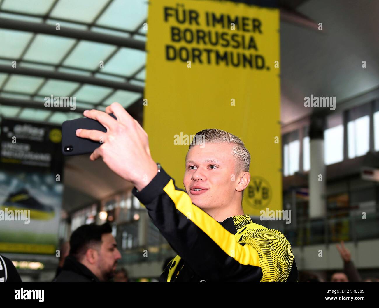 Dortmund's Erling Haaland makes a selfie of himself with his mobile ... Dortmund's Erling Haaland makes a selfie of himself with his mobile ...